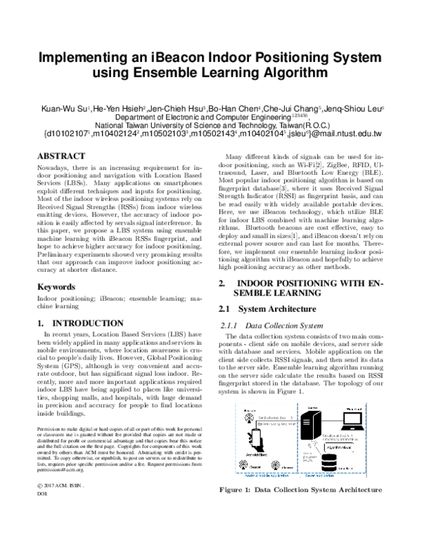 (PDF) Implementing an iBeacon Indoor Positioning System using Ensemble ... (PDF) Implementing an iBeacon Indoor Positioning System using Ensemble ...