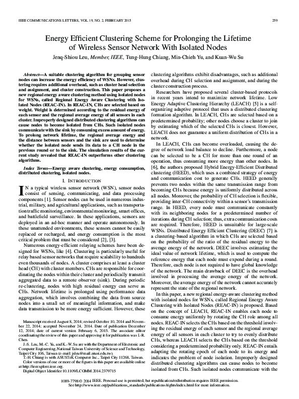 Pdf Energy Efficient Clustering Scheme For Prolonging The Lifetime Of