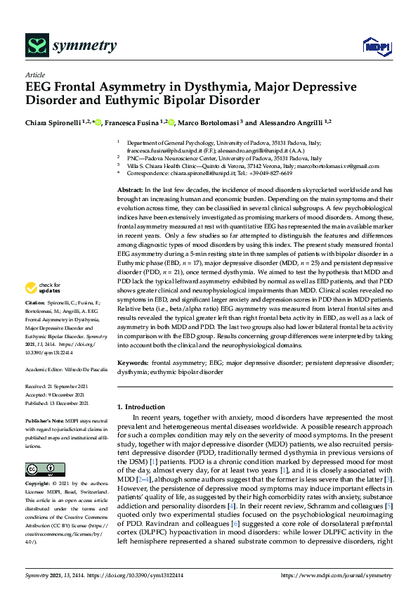 (PDF) EEG Frontal Asymmetry in Dysthymia, Major Depressive Disorder and ...