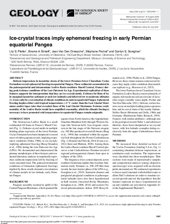 (PDF) Ice-crystal traces imply ephemeral freezing in early Permian ...