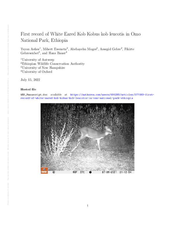 (PDF) First record of White Eared Kob Kobus kob leucotis in Omo ...