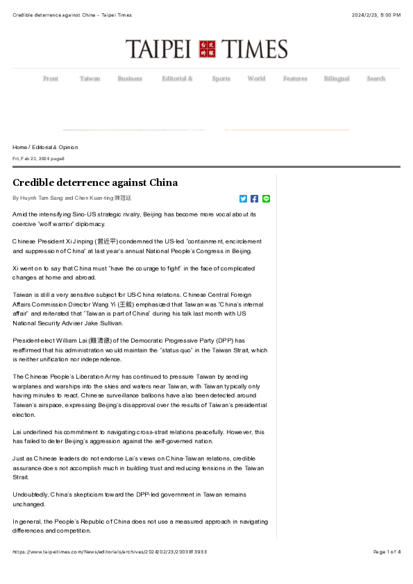 (PDF) Credible deterrence against China