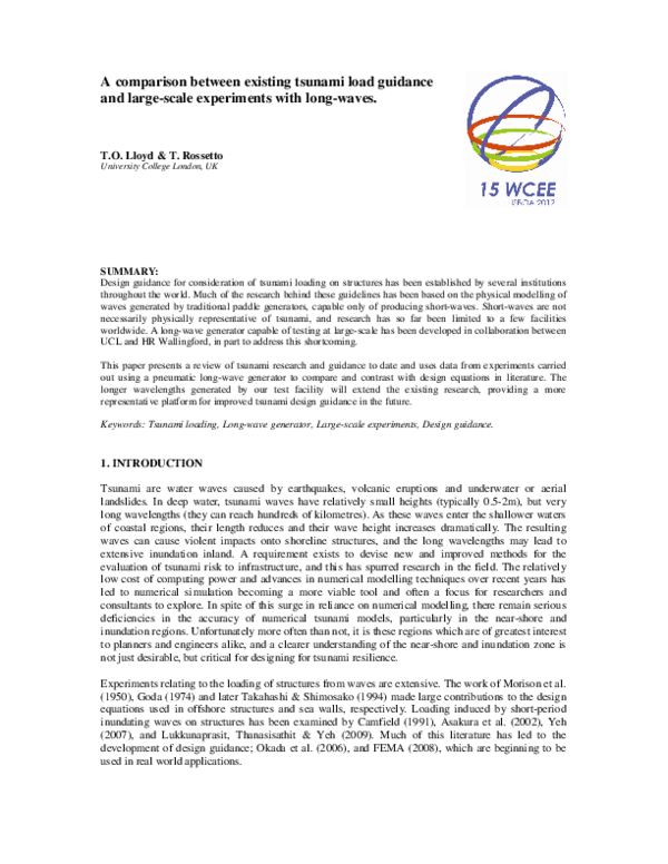 (PDF) A comparison between existing tsunami load guidance and large-scale experiments with long ...