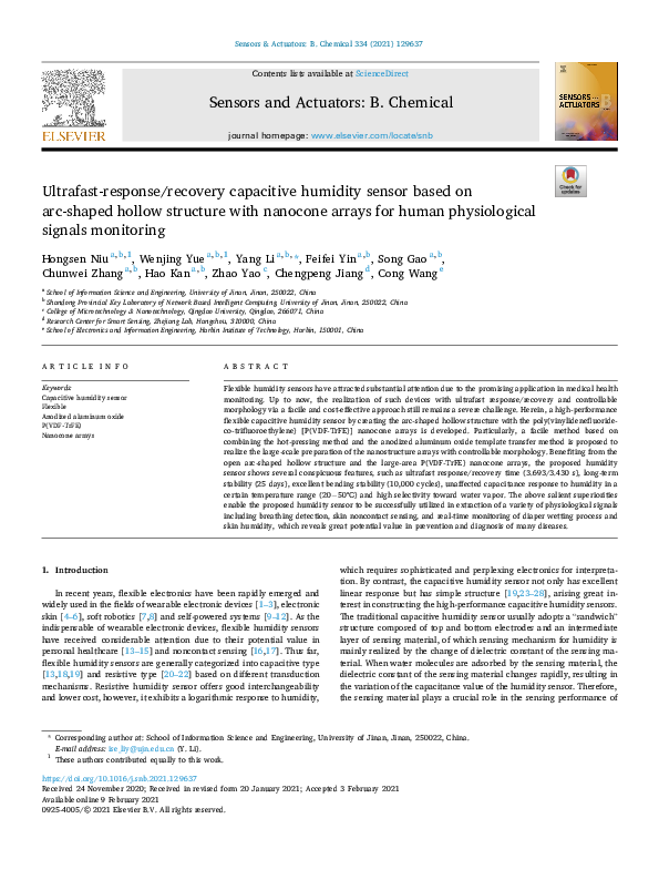 Ultrafast-response/recovery capacitive humidity sensor based on arc ...