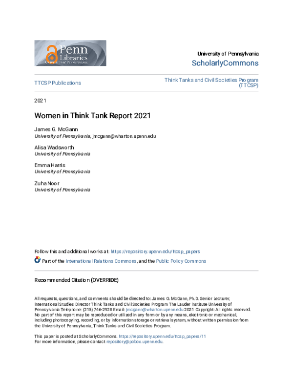 (PDF) Women in Think Tank Report 2021