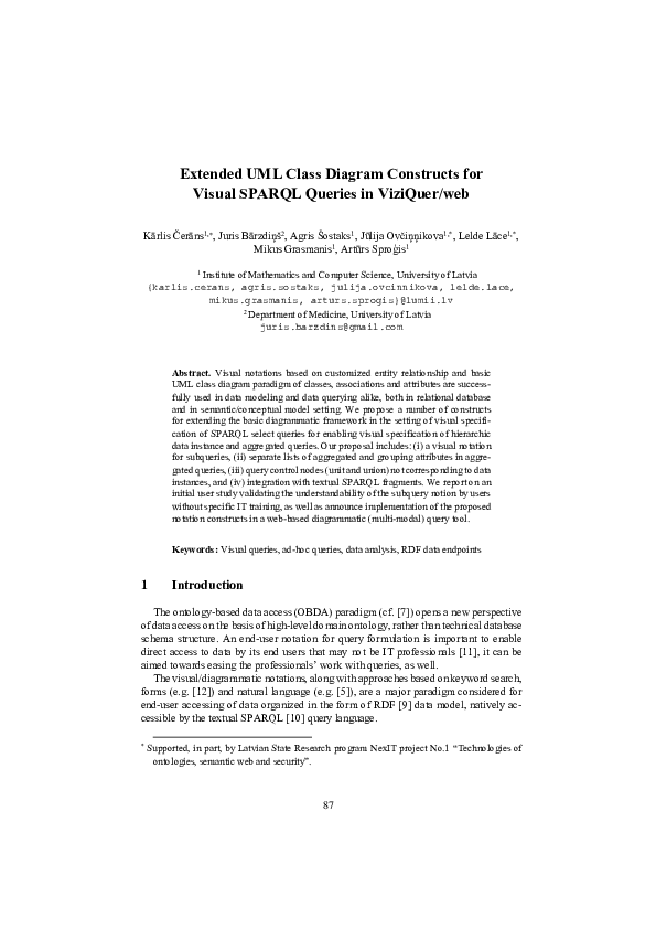(PDF) Extended UML Class Diagram Constructs for Visual SPARQL Queries in ViziQuer/web