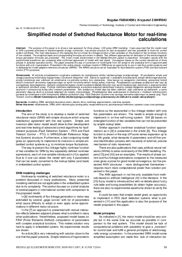 (PDF) Simplified model of Switched Reluctance Motor for real-time calculations