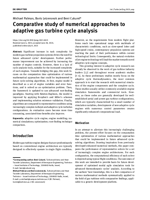 (PDF) Comparative study of numerical approaches to adaptive gas turbine cycle analysis