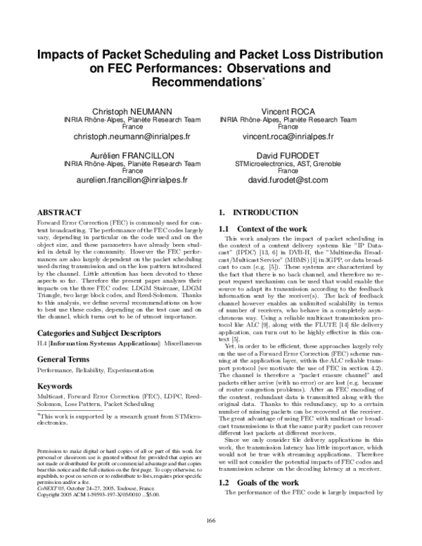 (PDF) Impacts of packet scheduling and packet loss distribution on FEC ...