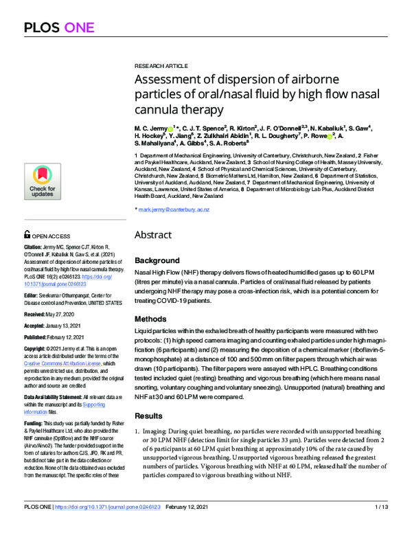 (PDF) Assessment of dispersion of airborne particles of oral/nasal ...