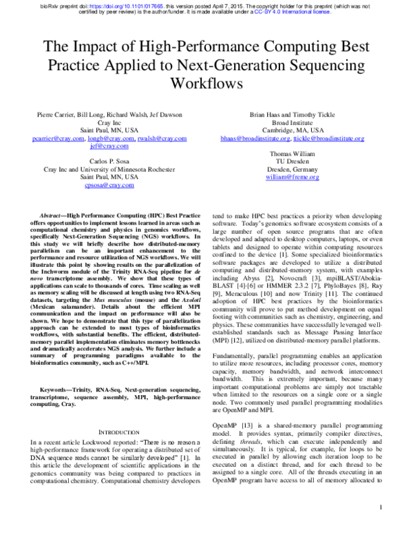 (PDF) The Impact of High-Performance Computing Best Practice Applied to Next-Generation ...