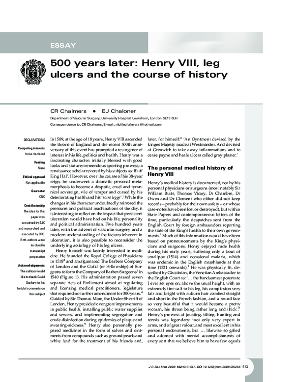 (PDF) 500 years later: Henry VIII, leg ulcers and the course of history