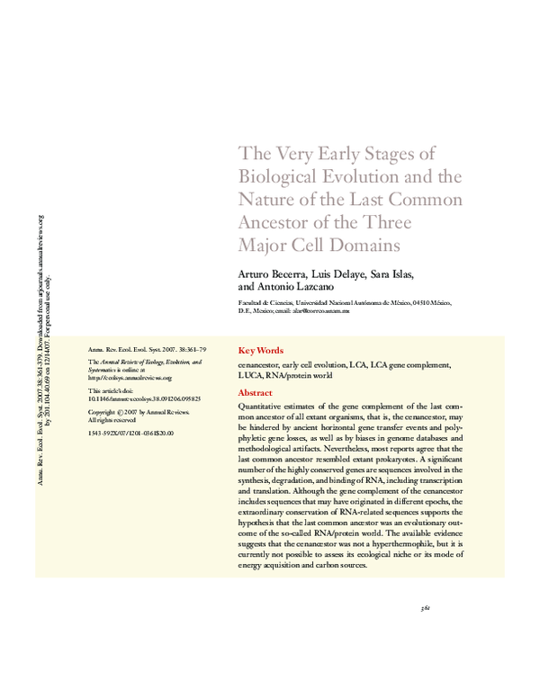 (PDF) The Very Early Stages of Biological Evolution and the Nature of ...