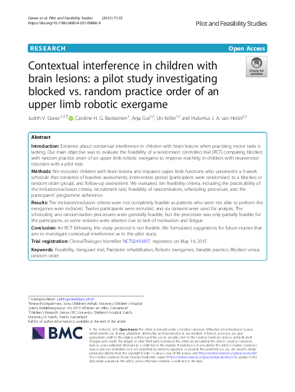 (PDF) Contextual interference in children with brain lesions: a pilot study investigating ...