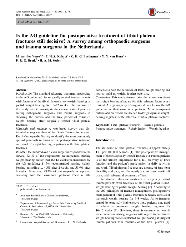 (PDF) Is the AO guideline for postoperative treatment of tibial plateau ...
