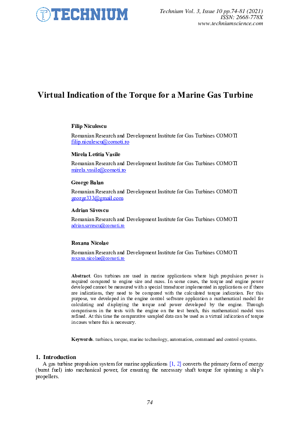 (PDF) Virtual Torque Indication for Marine Gas Turbines