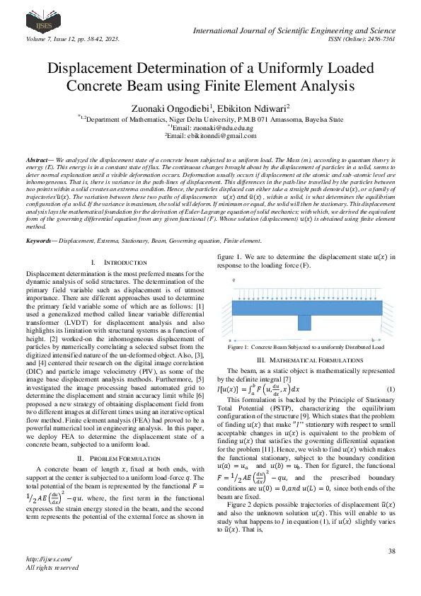 (PDF) Displacement Determination of a Uniformly Loaded Concrete Beam using Finite Element Analysis