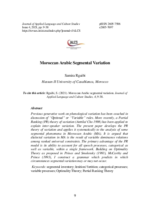 (PDF) Moroccan Arabic Segmental Variation