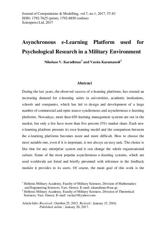 (PDF) Asynchronous e-Learning Platform used for Psychological Research in a Military Environment