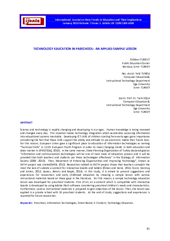 (PDF) Integrating Technology Education in Preschool
