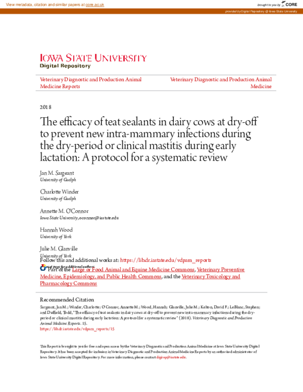 (PDF) The efficacy of teat sealants in dairy cows at dry-off to prevent new intra-mammary ...