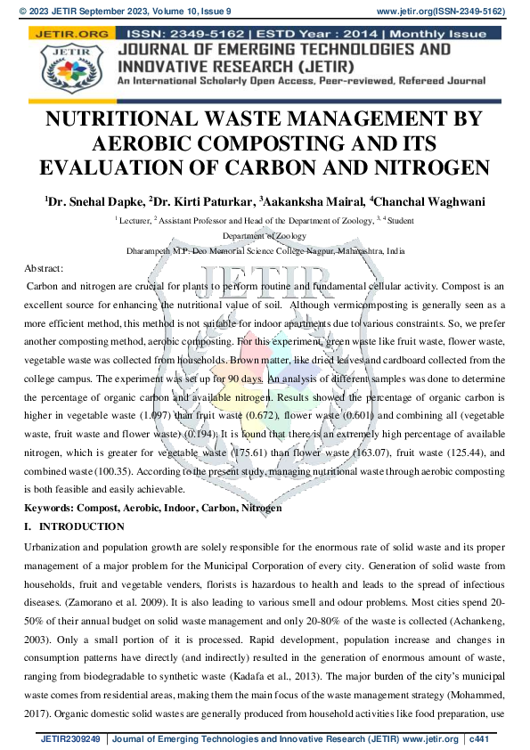 (PDF) NUTRITIONAL WASTE MANAGEMENT BY AEROBIC COMPOSTING AND ITS EVALUATION OF CARBON AND NITROGEN