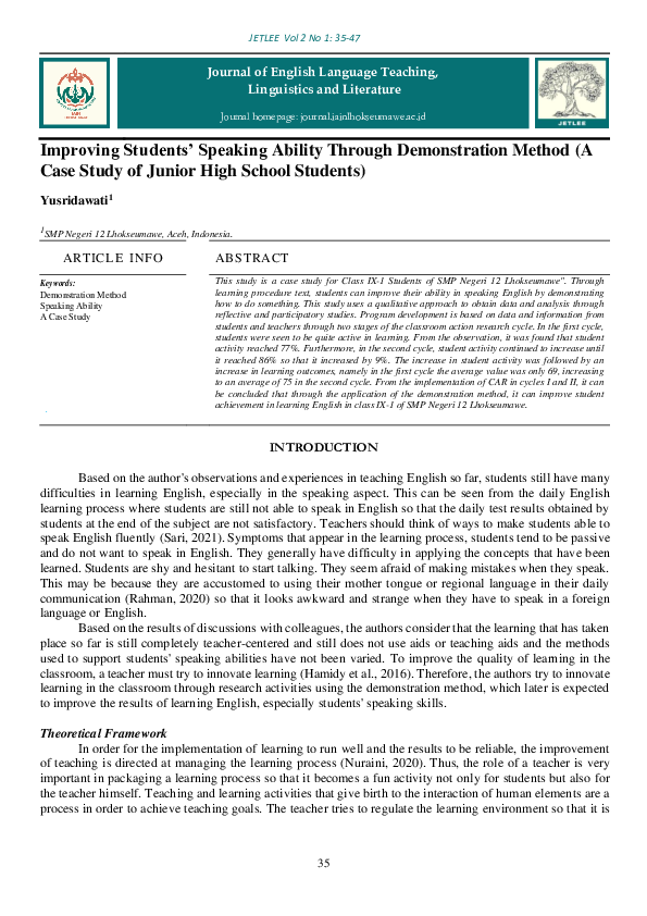 (PDF) Improving Students’ Speaking Ability Through Demonstration Method