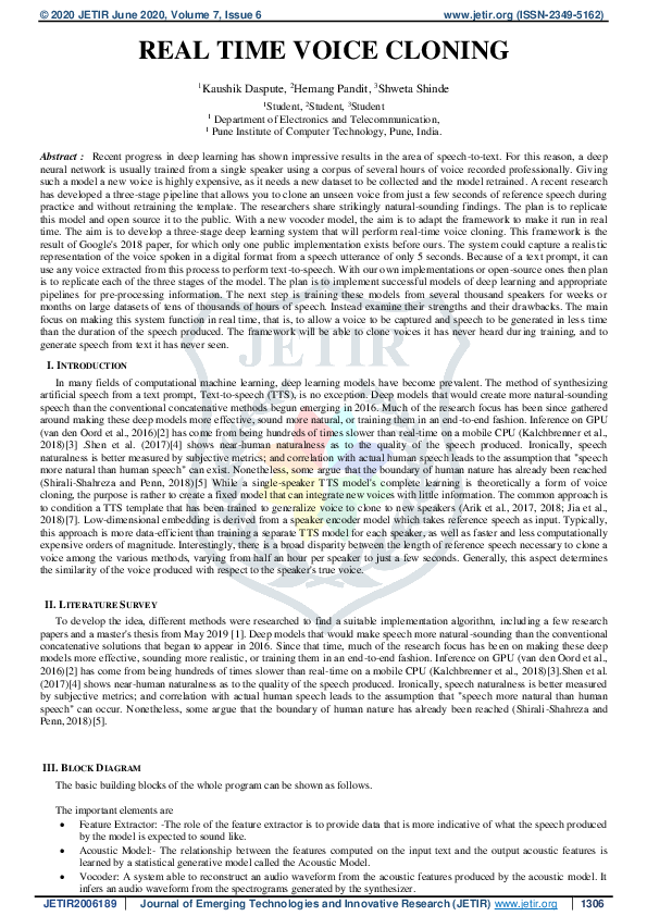 (PDF) Real Time Voice Cloning