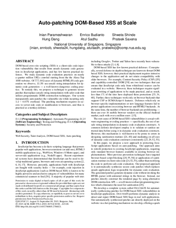 (PDF) Auto-patching DOM-based XSS at scale