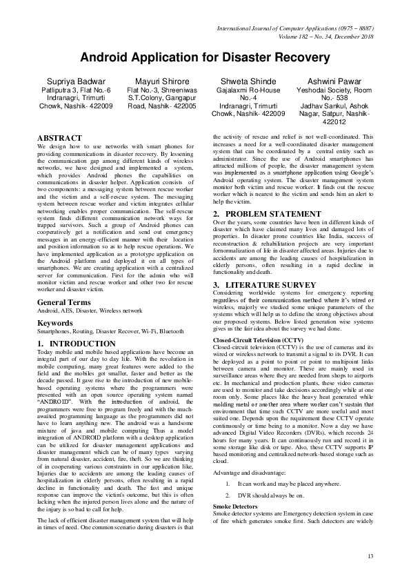 (PDF) Android Application for Disaster Recovery