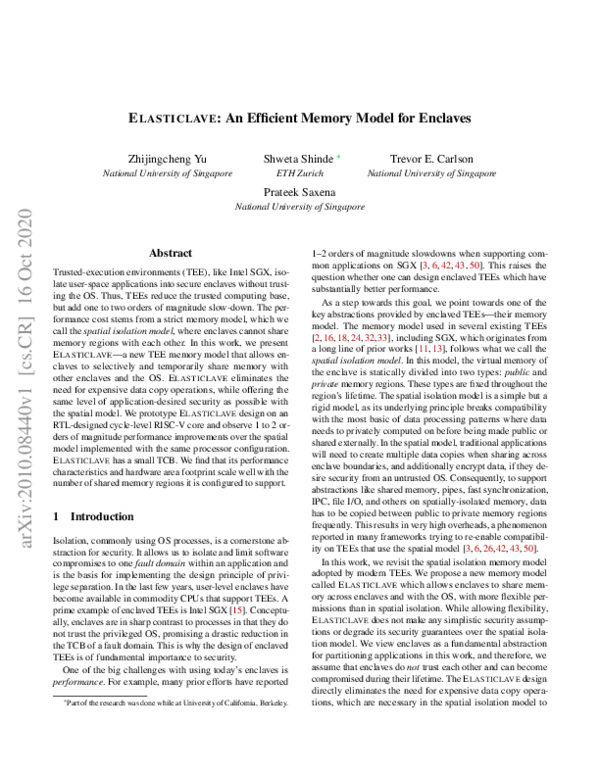 (PDF) Elasticlave: An Efficient Memory Model for Enclaves
