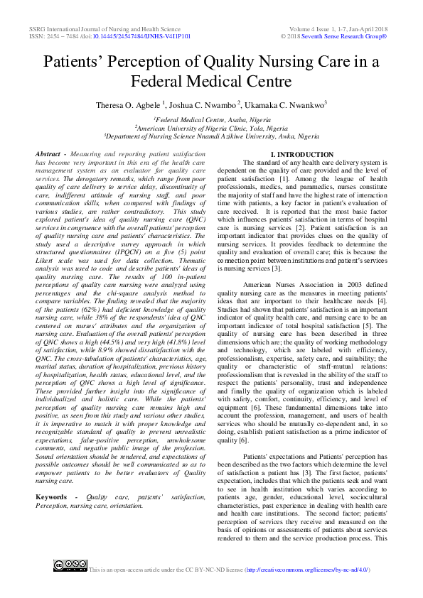 (PDF) Patients’ Perception of Quality Nursing Care in a Federal Medical ...
