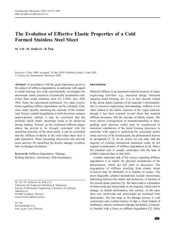 (PDF) The Evolution of Effective Elastic Properties of a Cold Formed ...