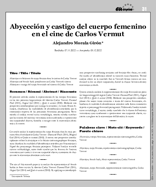 (PDF) Abyección y castigo del cuerpo femenino en el cine de Carlos Vermut