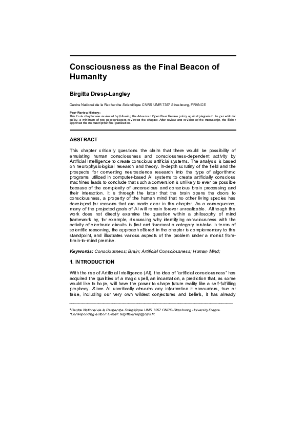 (PDF) Consciousness as the Final Beacon of Humanity