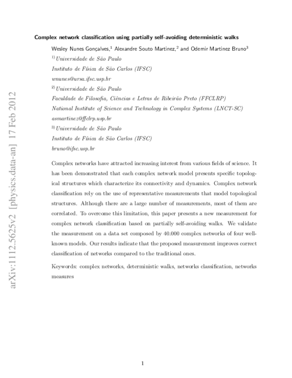 Pdf Complex Network Classification Using Partially Self Avoiding