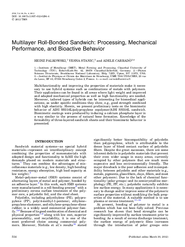 (PDF) Multilayer Roll-Bonded Sandwich: Processing, Mechanical ...