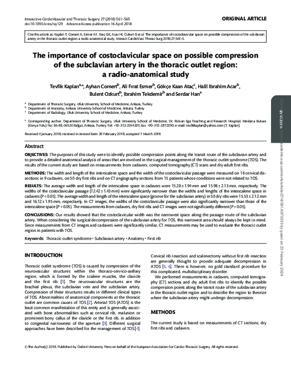 (PDF) The importance of costoclavicular space on possible compression ...