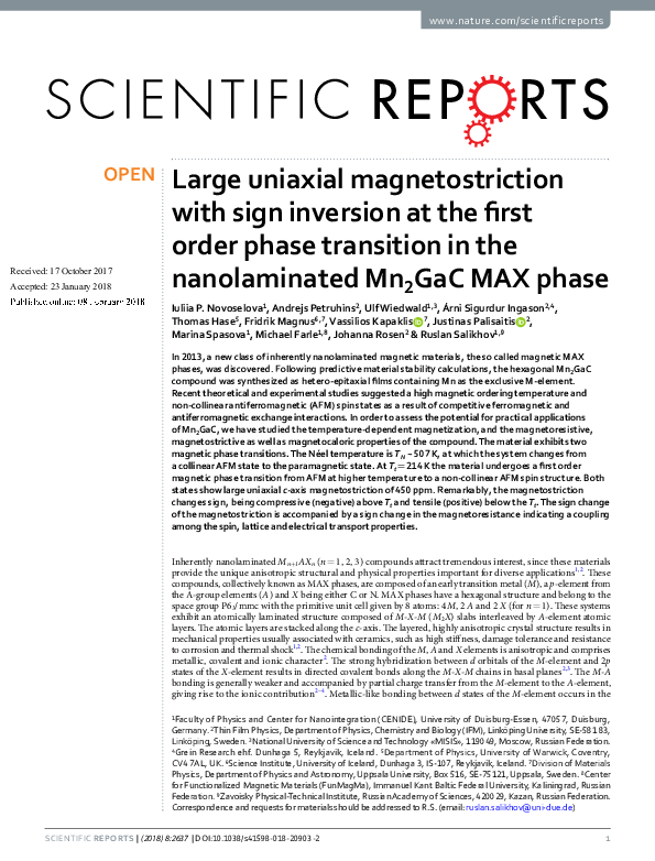 (PDF) Large uniaxial magnetostriction with sign inversion at the first ...