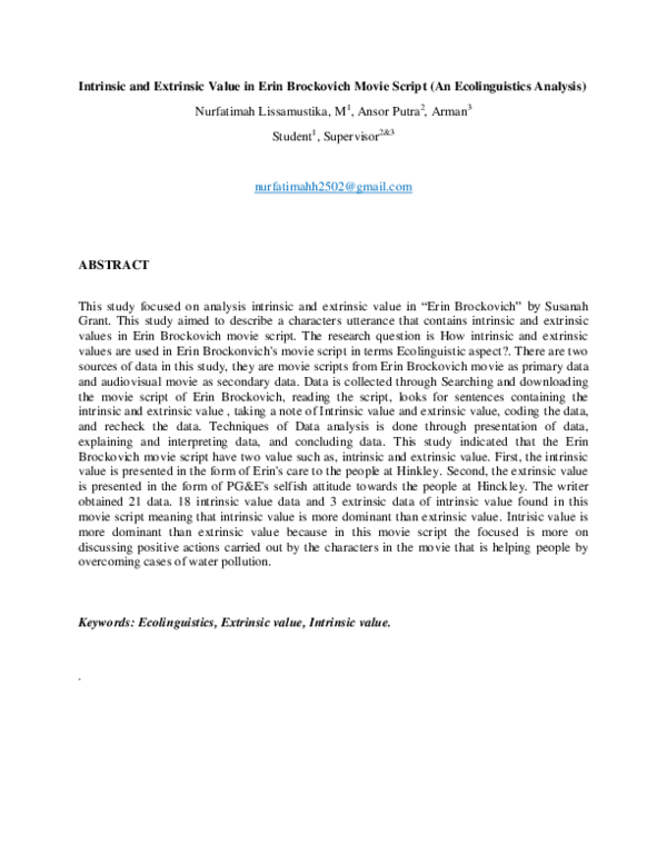 (PDF) Intrinsic and Extrinsic Value in Erin Brockovich Movie Script