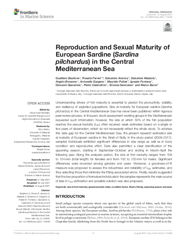 (PDF) Reproduction and Sexual Maturity of European Sardine (Sardina ...