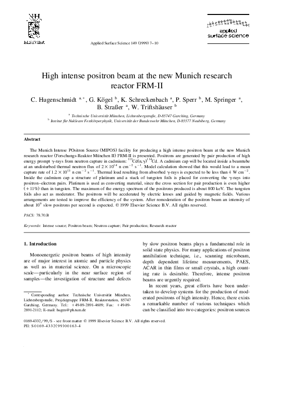 (PDF) High intense positron beam at the new Munich research reactor FRM-II