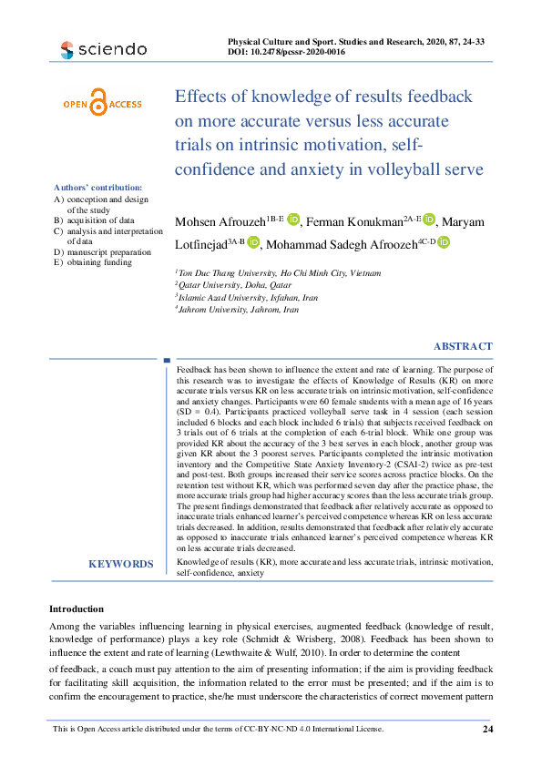 (PDF) Effects of knowledge of results feedback on more accurate versus ...