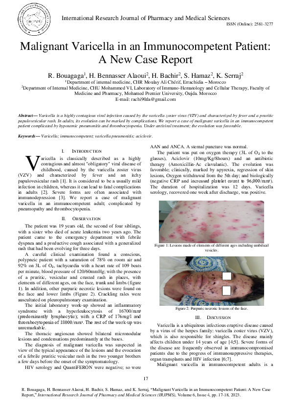 (PDF) Malignant Varicella in an Immunocompetent Patient: A New Case Report