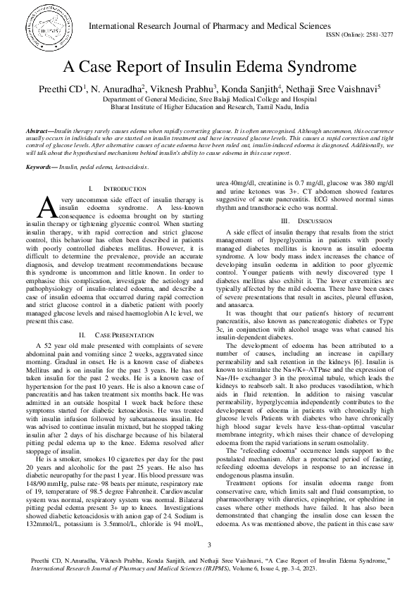 (PDF) A Case Report of Insulin Edema Syndrome