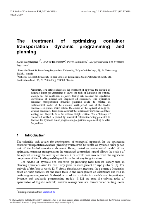 (PDF) The treatment of optimizing container transportation dynamic ...