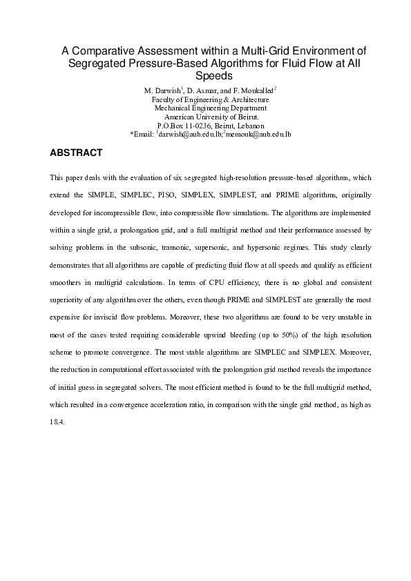 (PDF) A Comparative Assessment Within a Multigrid Environment of Segregated Pressure-Based ...