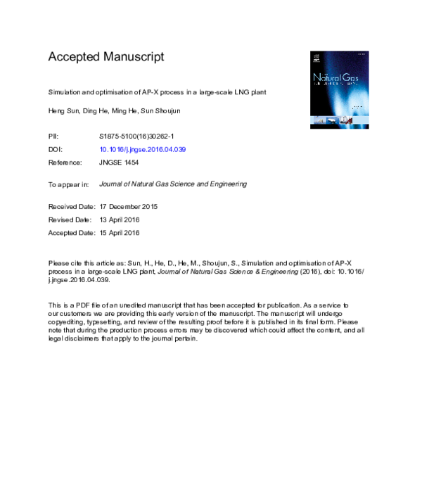 (PDF) Simulation and optimisation of AP-X process in a large-scale LNG ...