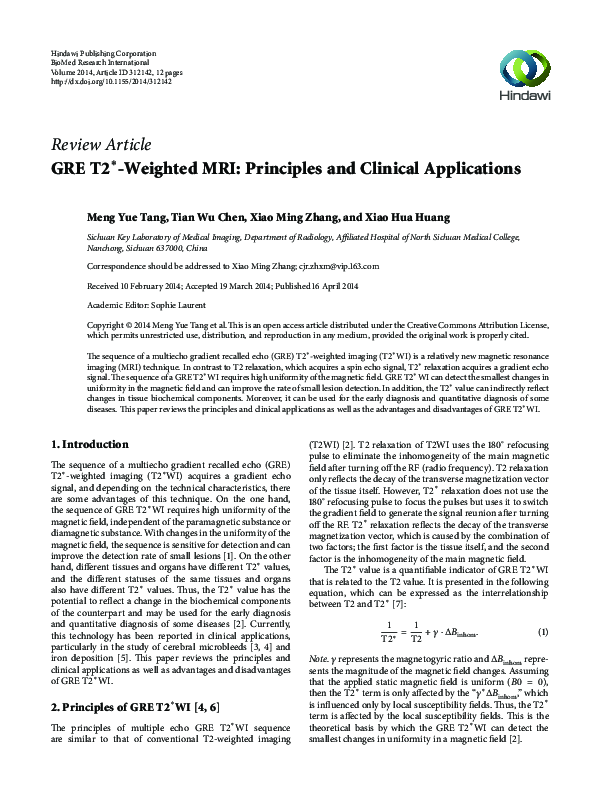(PDF) GRE T2∗-weighted MRI: principles and clinical applications