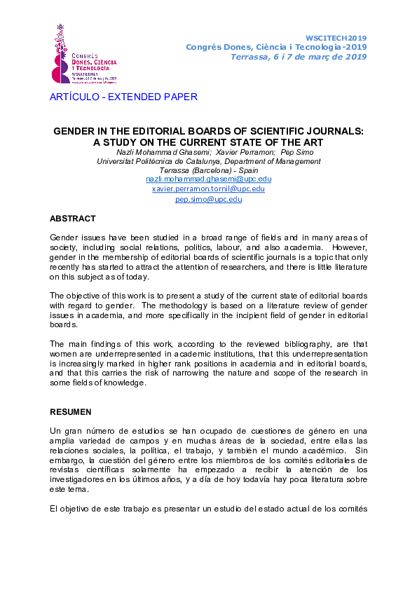 (PDF) Gender in the editorial boards of scientific journals: a study on ...
